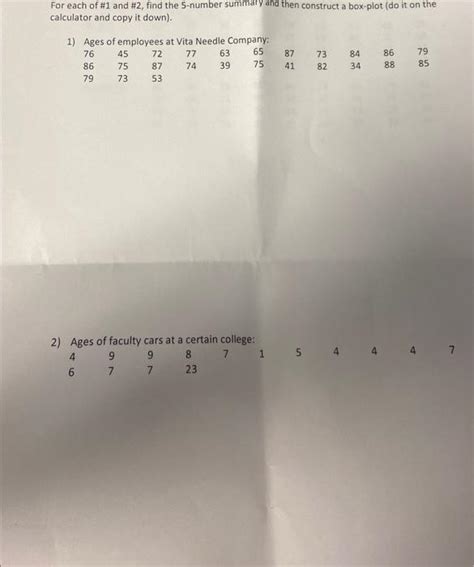 solved for each of 1 and 2 find the 5 number summary and