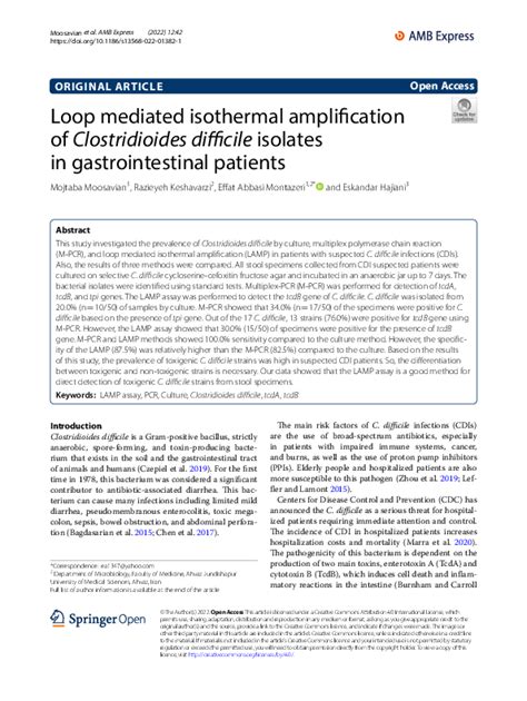 Pdf Loop Mediated Isothermal Amplification Of Clostridioides Difficile Isolates In