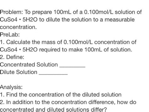 Solved Problem To Prepare ML Of A Mol L Solution Of Chegg Com