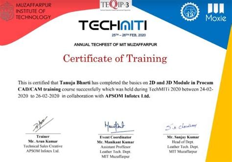 Tanuja Bharti On Linkedin Successfully And Completed 2d And 3d In Procam Cadcam Held During