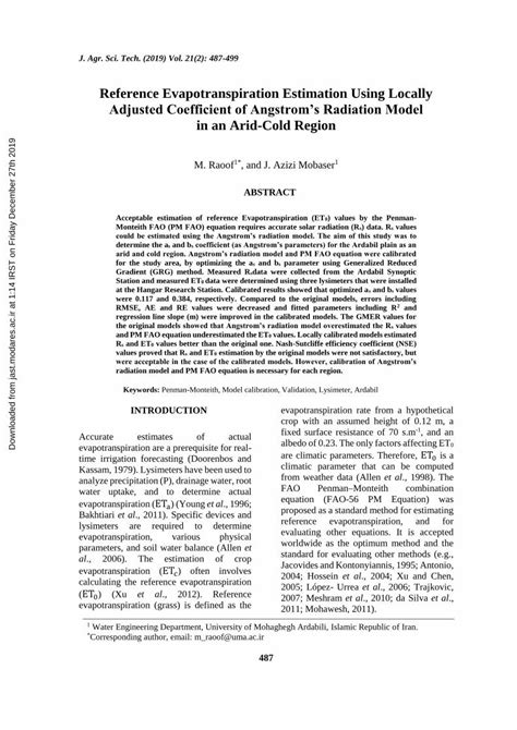 Pdf Reference Evapotranspiration Estimation Using Locally Journals