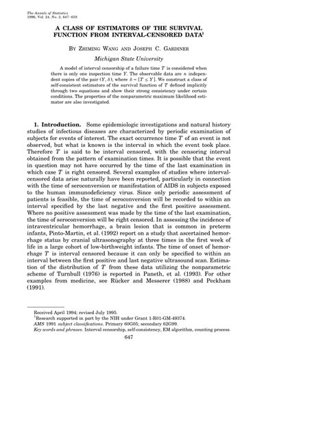 Pdf A Class Of Estimators Of The Survival Function From Interval