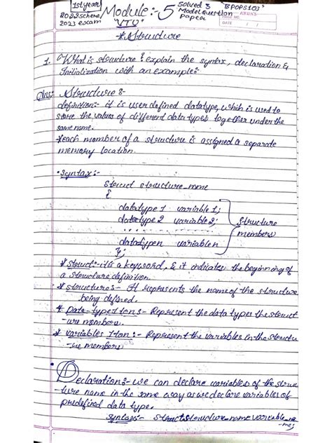 Module 5 Pop Solved 3 Model Question Paper Vtu 1st Year 2022 Scheme Pdf