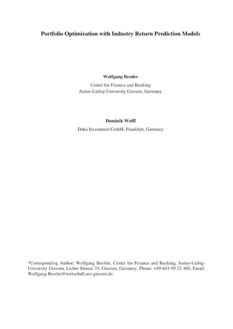 Pdf Portfolio Optimization With Industry Return Prediction Models