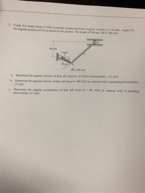 solved 2 crank oa rotates about o with a constant