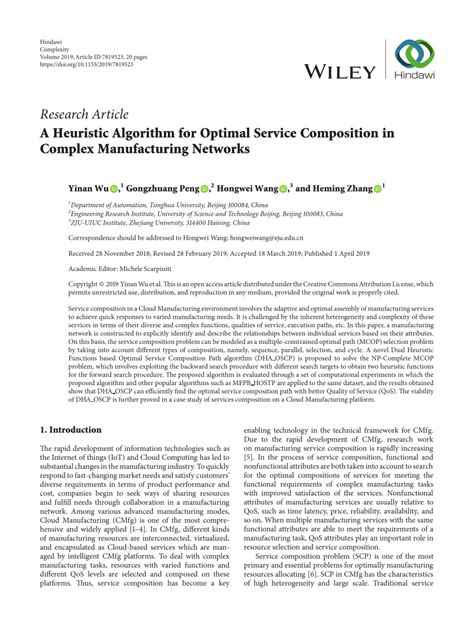 Pdf A Heuristic Algorithm For Optimal Service Composition In Complex Manufacturing Networks