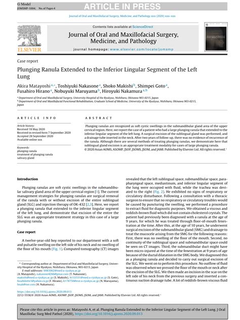 Pdf Plunging Ranula Extended To The Inferior Lingular Segment Of The Left Lung