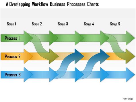 0614 Overlapped Linear Workflow Diagram Powerpoint Template Slide