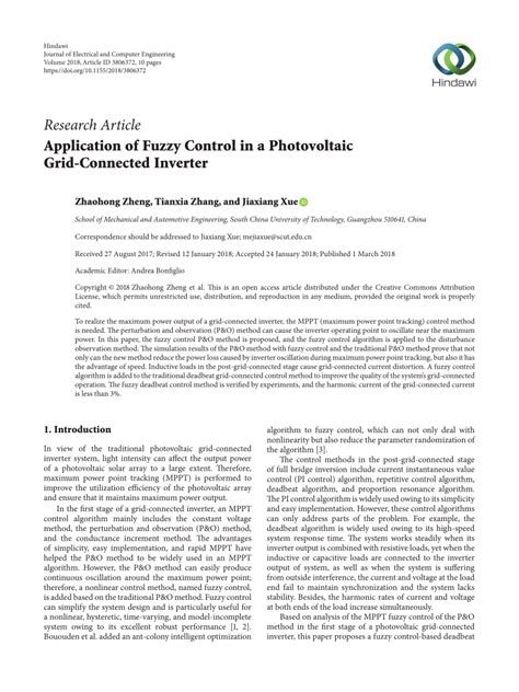 PDF Application Of Fuzzy Control In A Photovoltaic Grid Connected Inverter