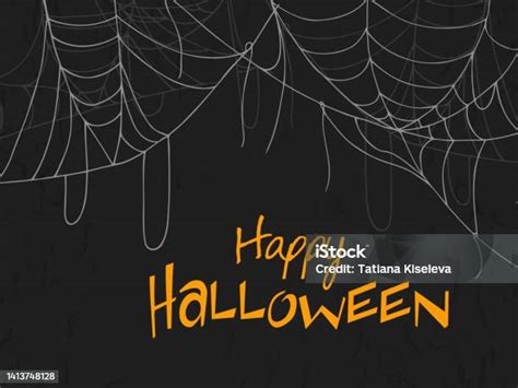 할로윈 2022 10 월 31 과자 안 주면 장난칠 거예요 벡터 손으로 그린 낙서 스타일 짙은 회색 배경에 주황색 글자와 흰색 웹이있는 엽서 0명에 대한 스톡 벡터 아트 및