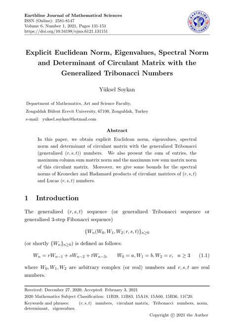 Pdf Explicit Euclidean Norm Eigenvalues Spectral Norm And