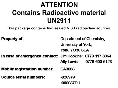 Ppt Attention Contains Radioactive Material Un2911 This Package Contains Two Sealed Ni63