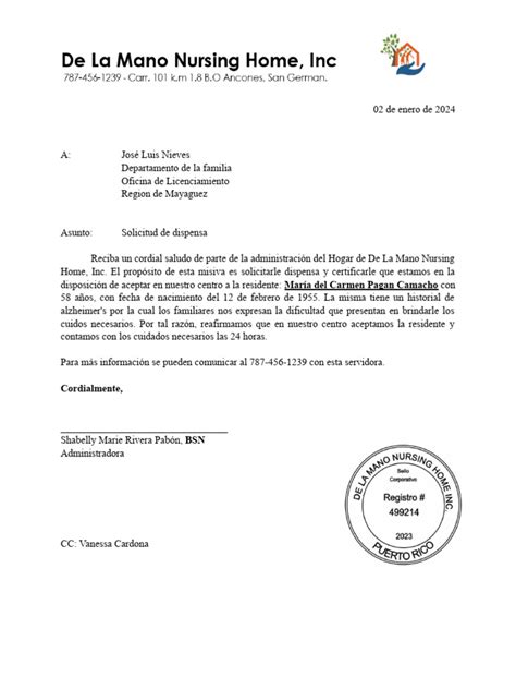 Solicitud De Dispensa Pdf