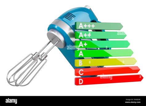 kitchen mixer with energy efficiency chart 3d rendering isolated on white background stock