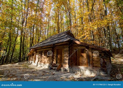 Old Wooden House In Beautiful Autumn Forest Stock Image Image Of
