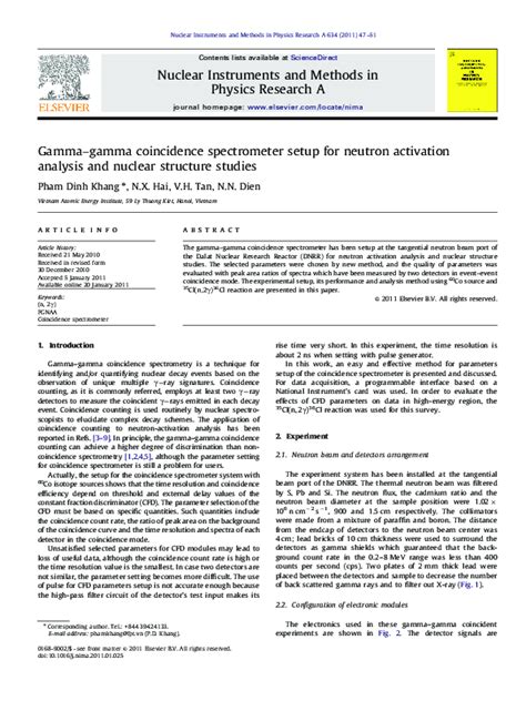 Pdf Gamma Gamma Coincidence Spectrometer Setup For Neutron Activation Analysis And Nuclear