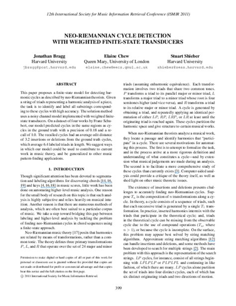 Pdf Neo Riemannian Cycle Detection With Weighted Finite State Transducers