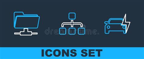 Set Line Electric Car Ftp Folder And Hierarchy Organogram Chart Icon Vector Stock Illustration