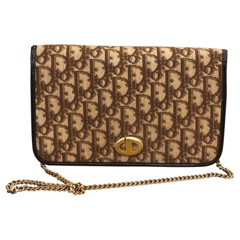 Vintage Christian Dior Brown Trotter Jacquard Chain Shoulder Bag At 1stdibs