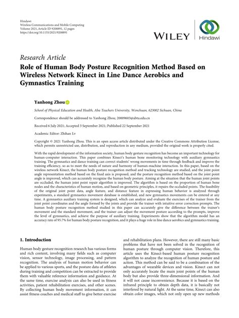 Pdf Role Of Human Body Posture Recognition Method Based On Wireless Network Kinect In Line