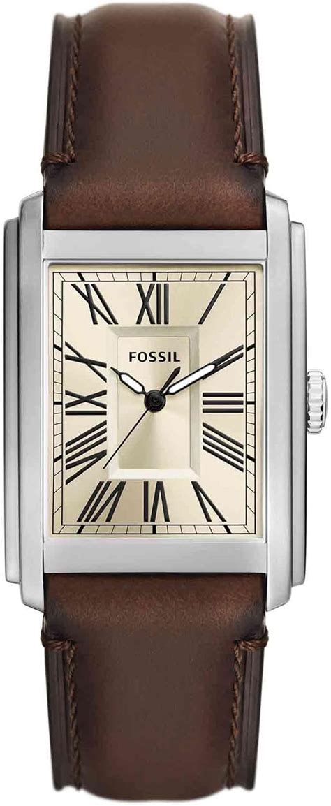 Fossil Mens Carraway Quartz Stainless Steel And Leather Three Hand Watch Color Silver Brown