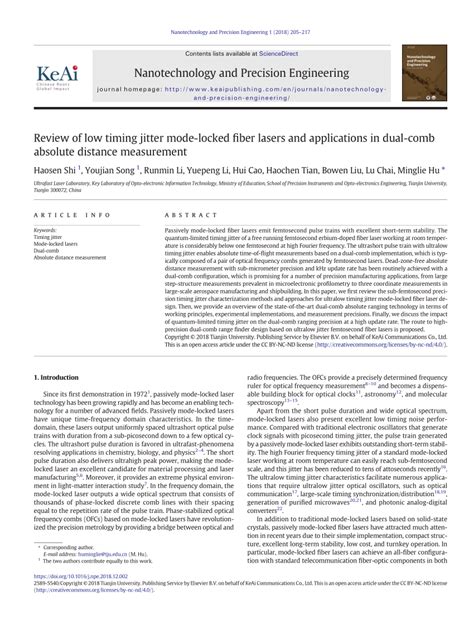 Pdf Review Of Low Timing Jitter Mode Locked Fiber Lasers And