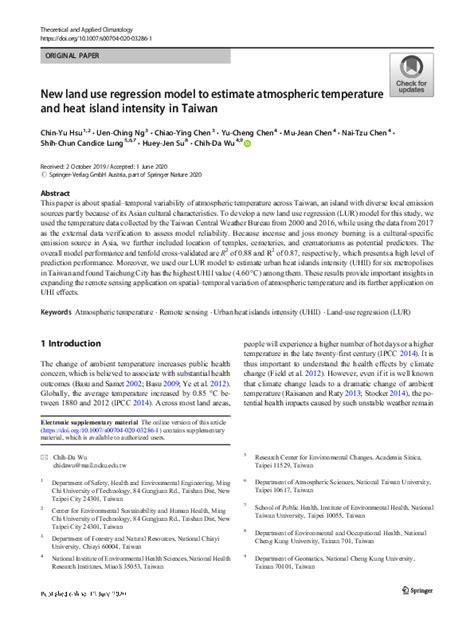 Pdf New Land Use Regression Model To Estimate Atmospheric Temperature And Heat Island