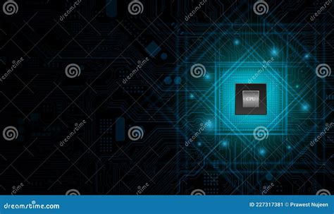 Futuristic Microchip Processor With Lights On The Blue Background