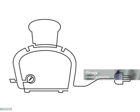 토스터기 빵과 토스트를 토스트하기위한 주방 전동 공구 벡터 일러스트 레이 션 연속 선 그리기 단일 객체에 대한 스톡 벡터 아트