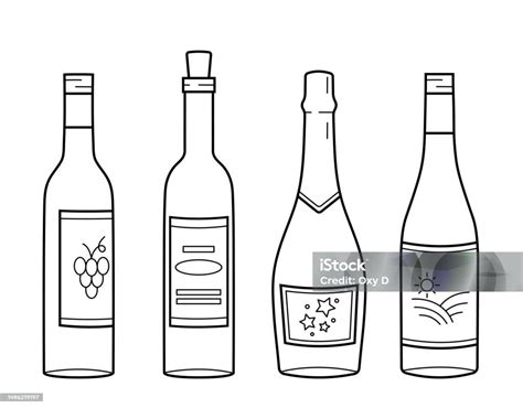 와인 병 세트 다양한 모양의 음료 병을 수집합니다 바 또는 레스토랑 메뉴 디자인을 위해 손으로 그린 스케치 아이콘입니다 낙서 선