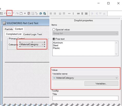 how to create dynamic lists in solidworks pdm standard data cards