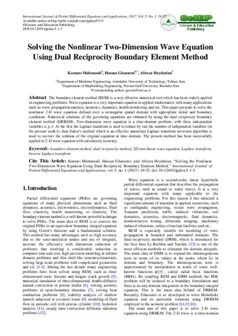 Pdf Solving The Nonlinear Two Dimension Wave Equation Using Dual Reciprocity Boundary Element