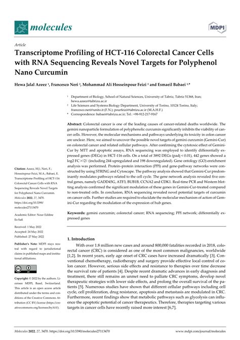 Pdf Transcriptome Profiling Of Hct 116 Colorectal Cancer Cells With Rna Sequencing Reveals