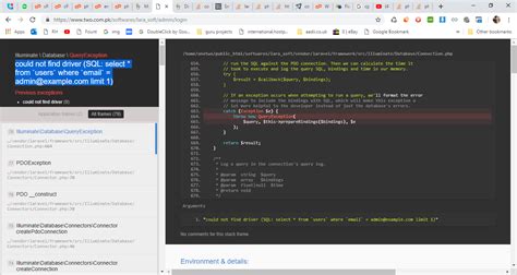 laravel could not find driver sql select from `users` where `email
