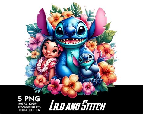 Lilo Stitch Hawaii Flowers 5 Png Design Sublimation Png 300dpi High
