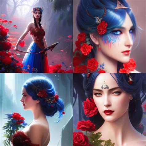 Personification Love, beauty, blue and red, goddess, flowers, d & d ...