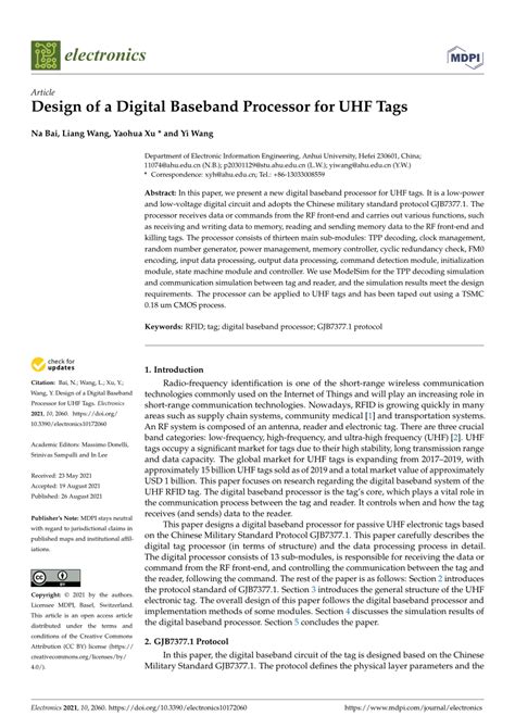 Pdf Design Of A Digital Baseband Processor For Uhf Tags