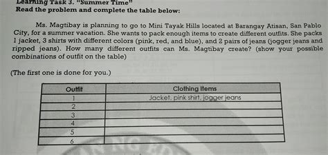 Solved Learning Task 3 “summer Time” Read The Problem And Complete