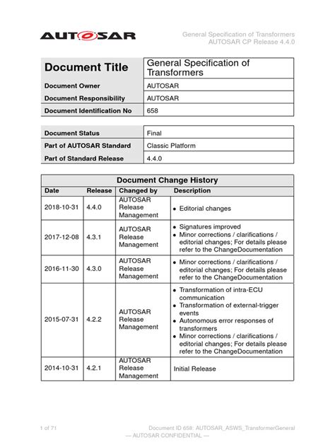 Autosar Asws Transformergeneral Pdf Specification Technical Standard Data Type