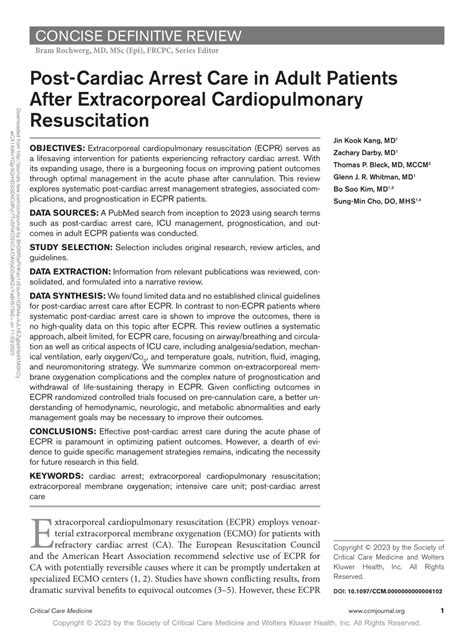 Pdf Post Cardiac Arrest Care In Adult Patients After Extracorporeal