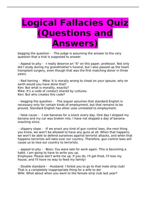 Logical Fallacies Quiz Questions And Answers Logical Fallacies