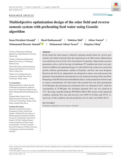 Pdf Multiobjective Optimization Design Of The Solar Field And Reverse Osmosis System With