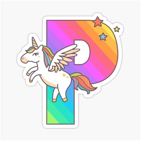 Unicorn Monogram Letter P Initial Cute Birthday T Sticker For Sale