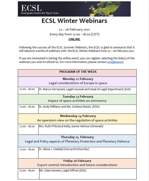 Esa Program Ecsl Winter Webinars