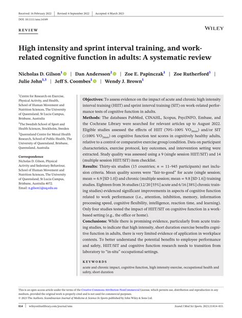 Pdf High Intensity And Sprint Interval Training And Work Related Cognitive Function In Adults