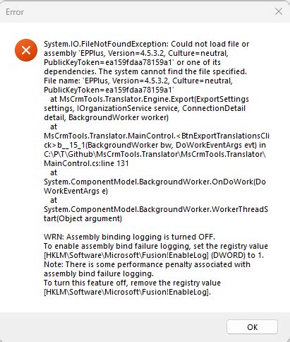 Getting The Following Error When Exporting A Solution Of About Tables Issue