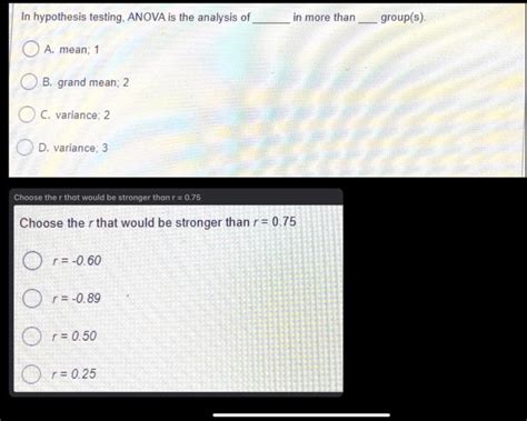 Solved In Hypothesis Testing Anova Is The Analysis Of In