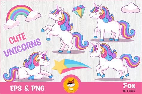 Cute Unicorns With Rainbow