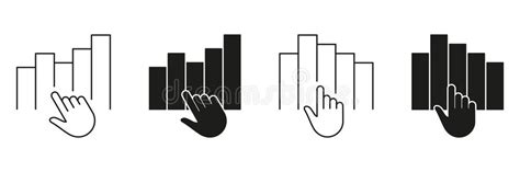 Hand Interacting With Bar Chart Line And Solid Icon Set Data Analysis Interactive Graphs And