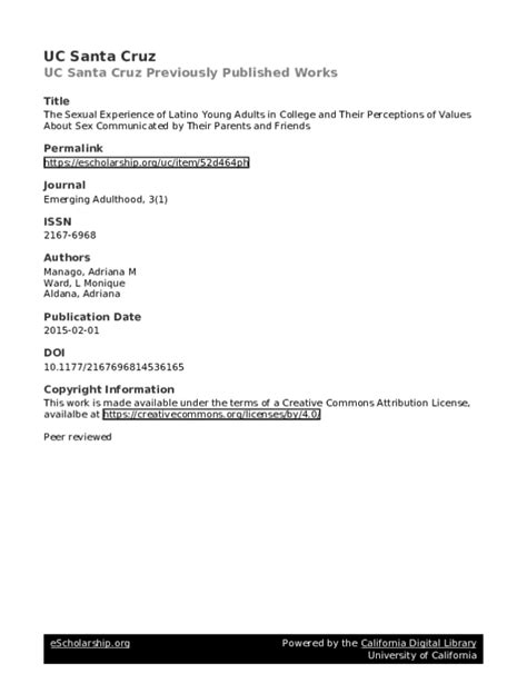 Pdf The Sexual Experience Of Latino Young Adults In College And Their